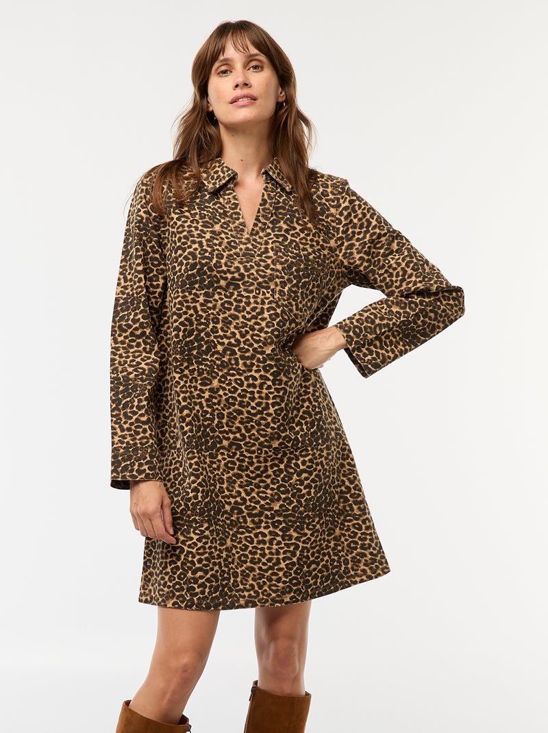 Robe denim léopard - Léopard - Femme - 25.00€ - Kiabi