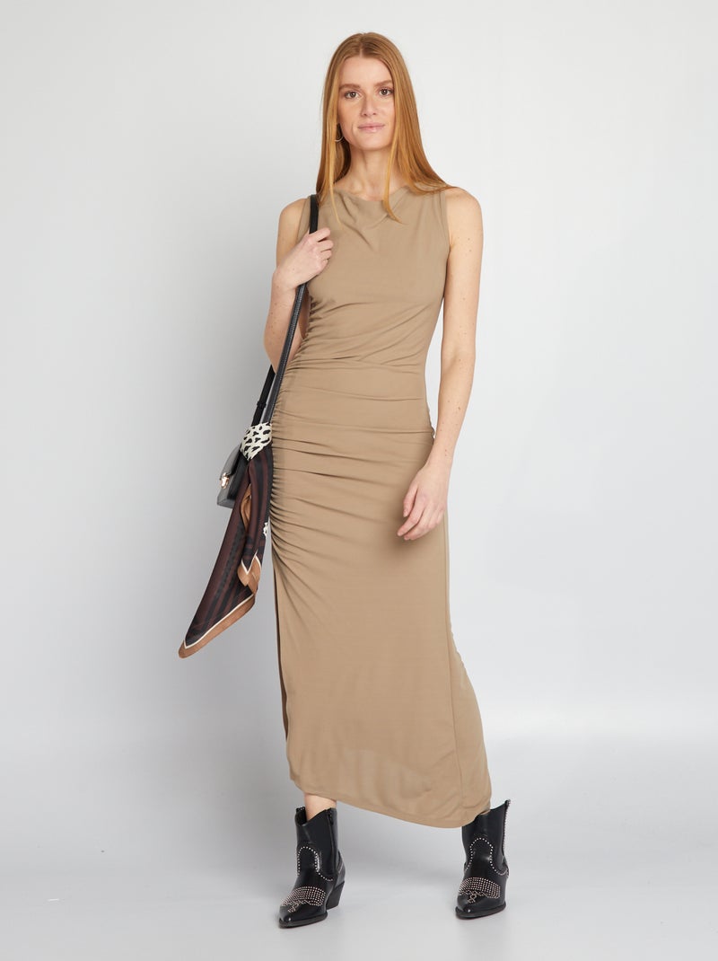 Robe drapée à col bénitier - Beige - Kiabi - 18.00€