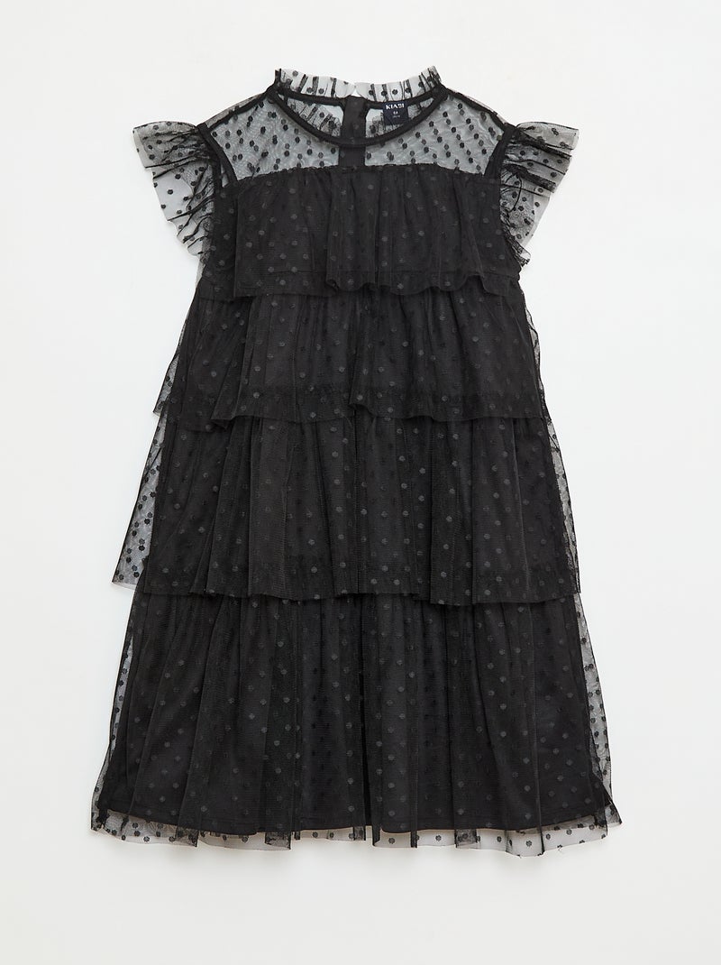 Robe en tulle avec volants et motif à pois 'Halloween' - Noir - Fille - 15.00€ - Kiabi