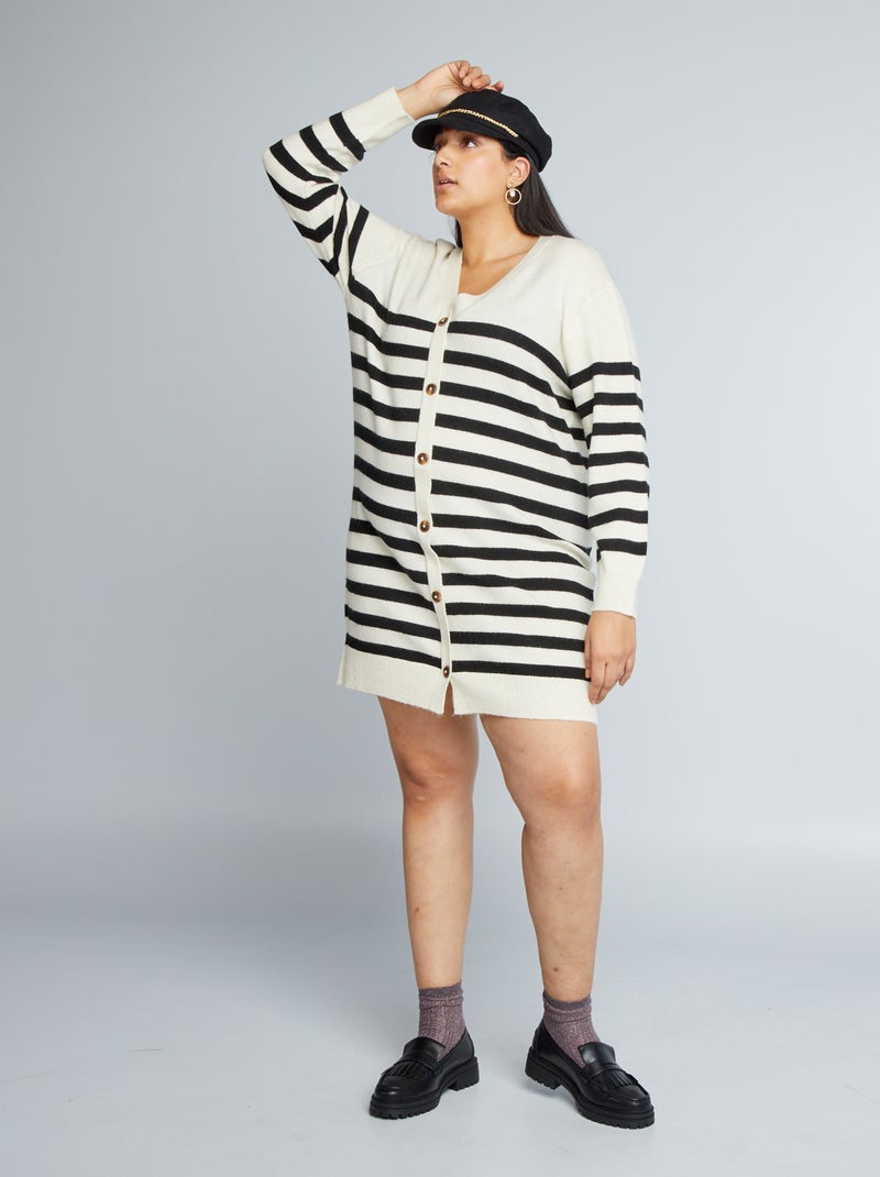 Robe gilet en maille - Beige à rayures - Kiabi - 25.00€