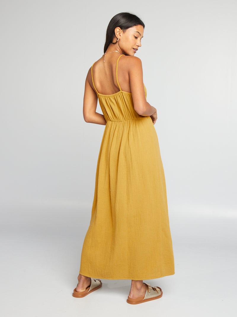 Robe longue en gaze de coton - jaune - Kiabi - 15.00€