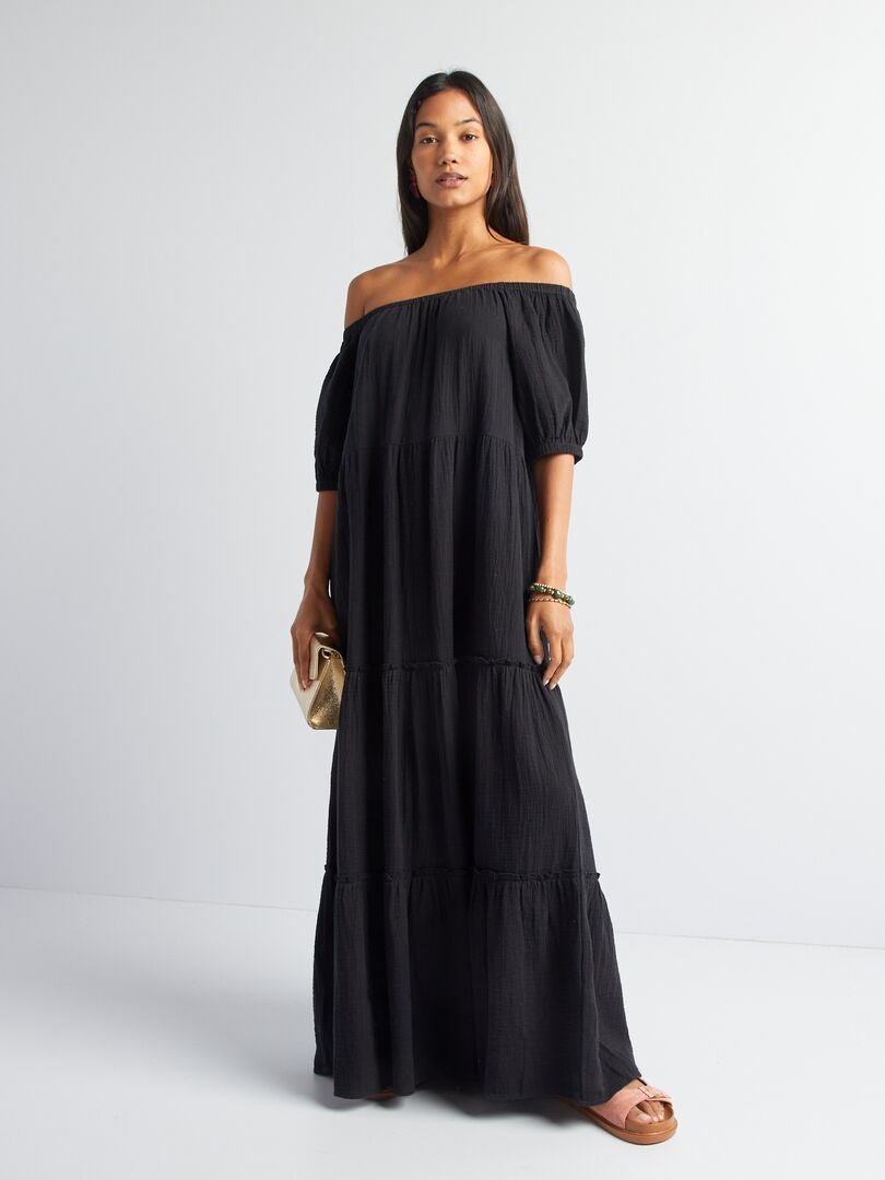 Robe longue en gaze de coton - noir - Kiabi - 25.00€