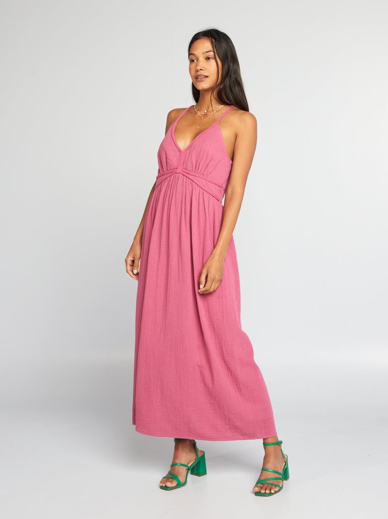 Robe longue en gaze de coton - rose - Kiabi - 15.00€
