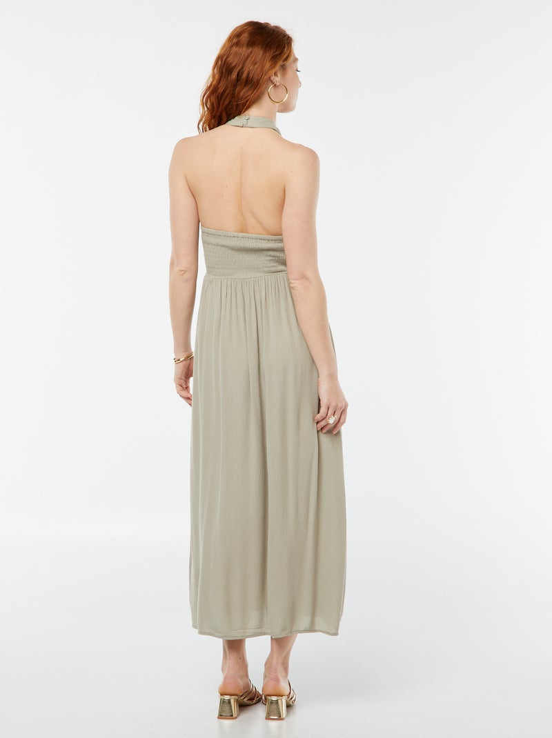 Robe longue fluide avec large décolleté - Kaki - Femme - 25.00€ - Kiabi