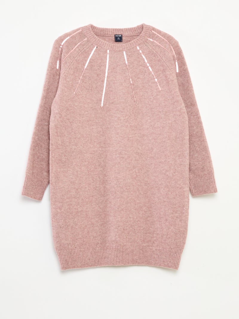 Robe mi-longue en maille avec sequins - Rose - Fille - 17.00€ - Kiabi
