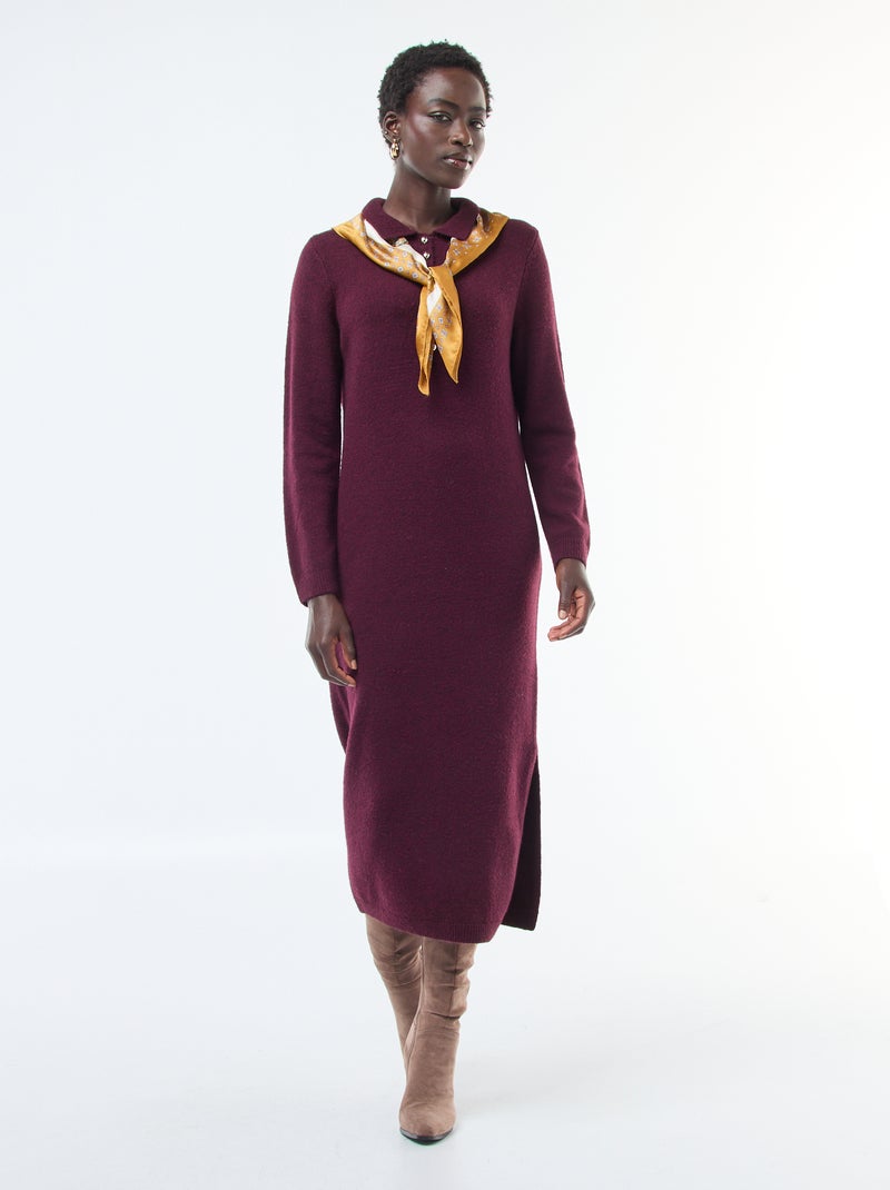 Robe pull longue avec col polo fantaisie - Rouge - Femme - 25.00€ - Kiabi