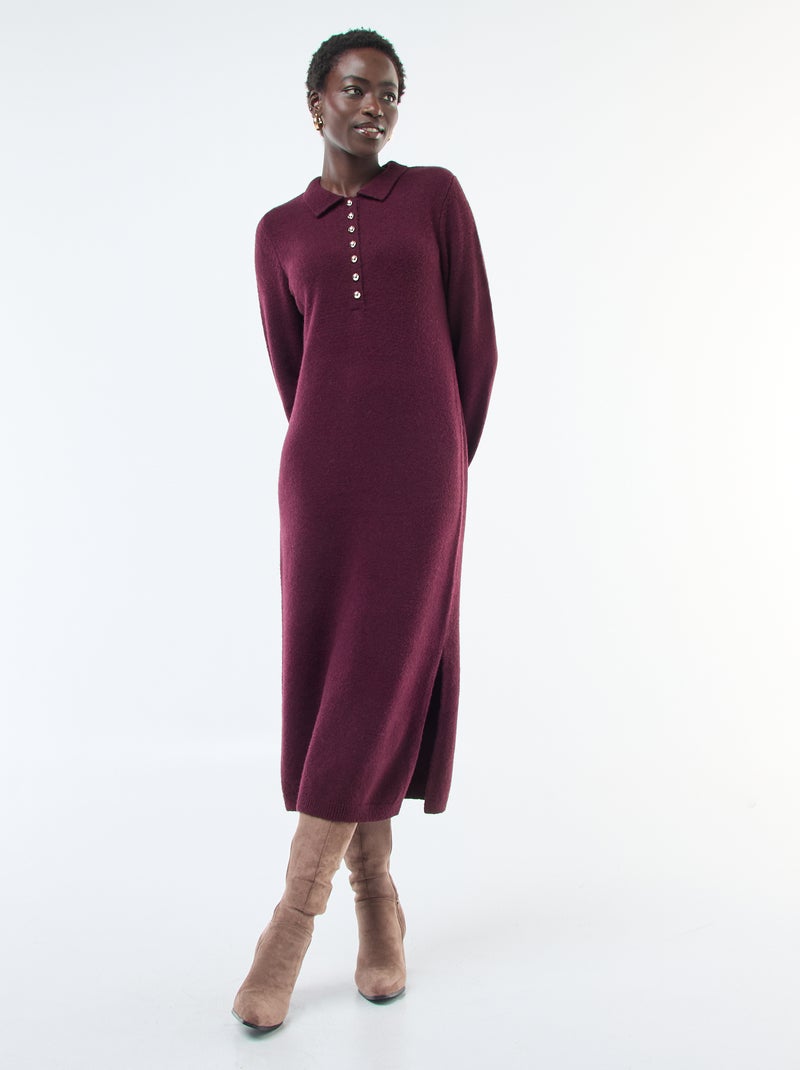 Robe pull longue avec col polo fantaisie - Rouge - Femme - 25.00€ - Kiabi