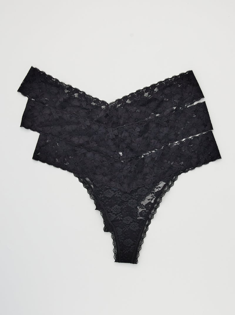 Setje met 3 kanten strings - zwart - Dame - 9.00€ - Kiabi