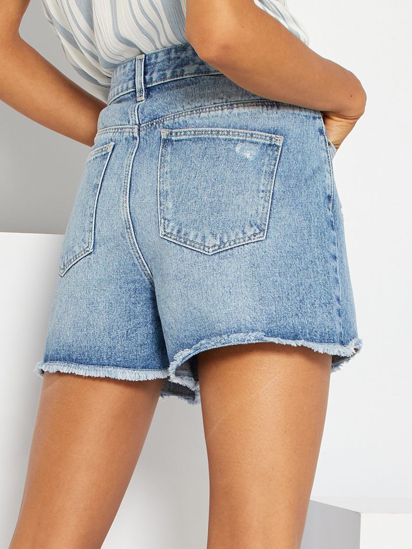 Short taille haute en denim troué - denim - Kiabi - 15.00€
