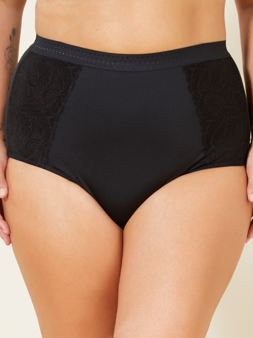 Slipje van microvezel met kant - zwart - Kiabi - 10.00€ Slipje van microvezel met kant - zwart - Kiabi - 10.00€