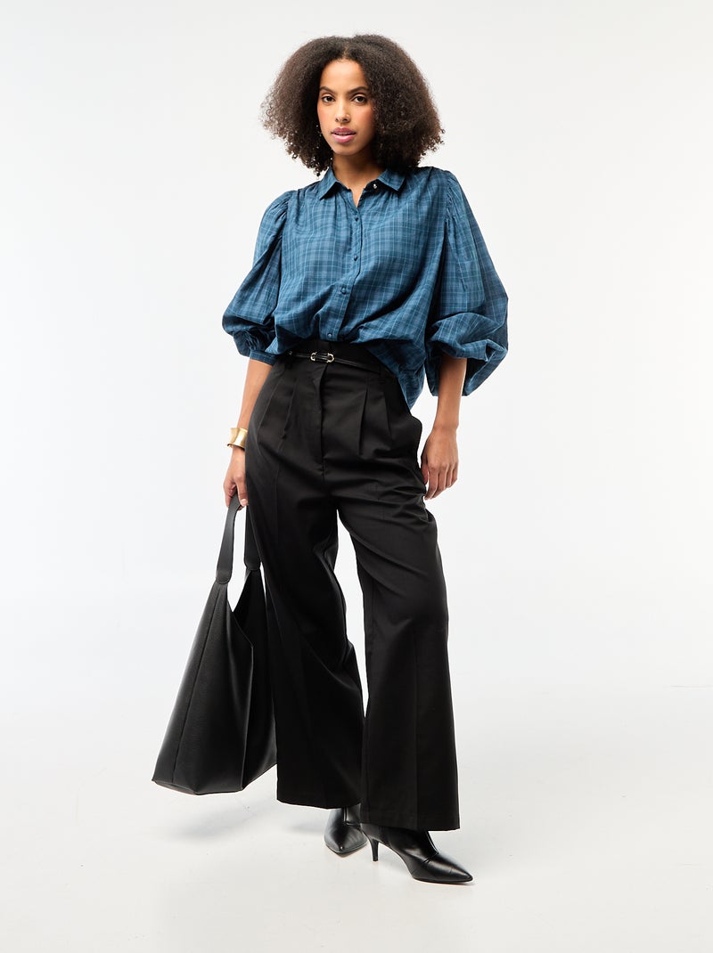 Soepe blouse met ruitprint - Blauw - Dame - 18.00€ - Kiabi