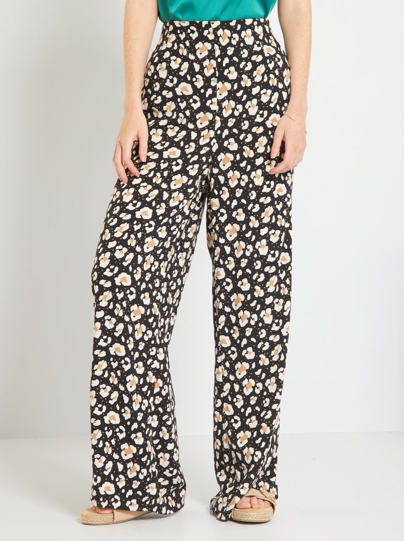 Soepelvallende broek met luipaardprint - ZWART - Kiabi - 18.00€