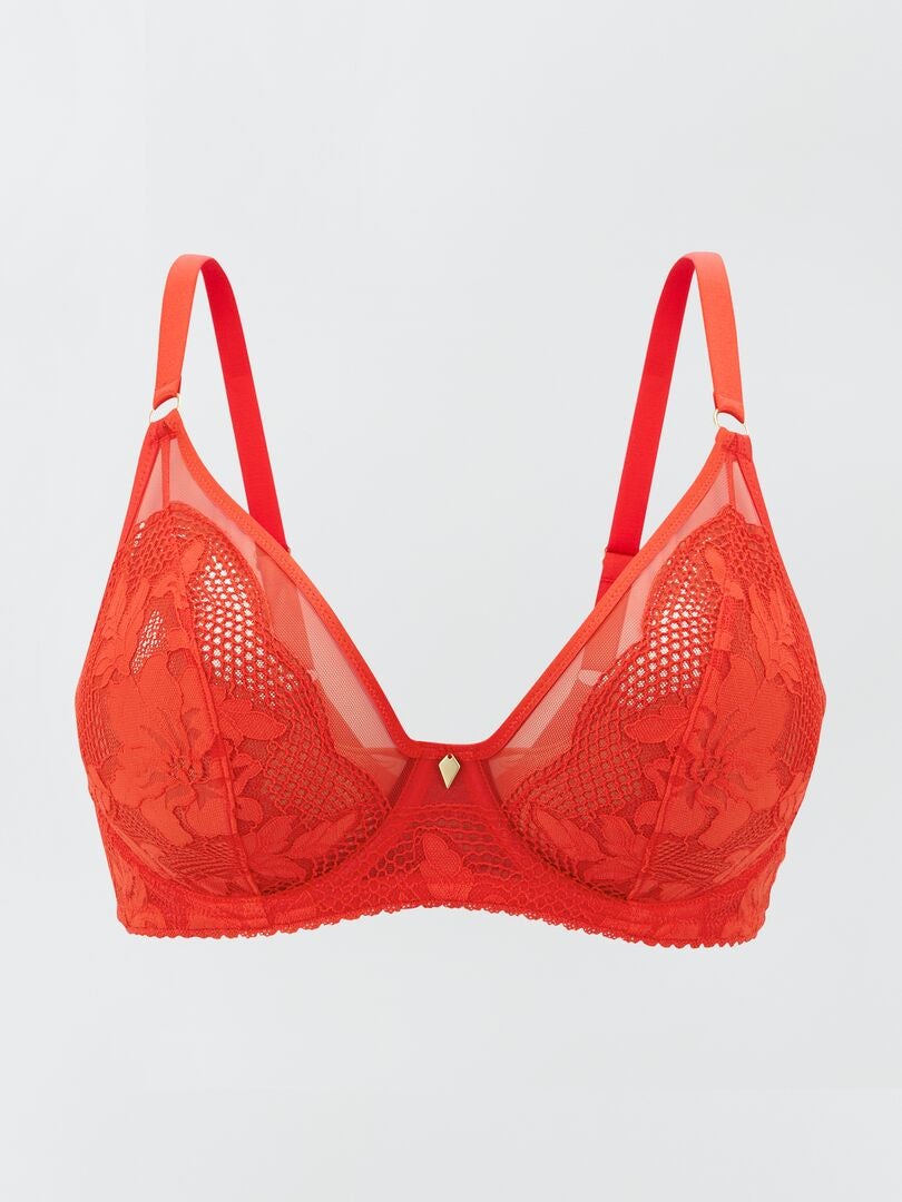 Soutien-gorge en dentelle 'Sans complexe' - ROUGE - Kiabi - 28.00€