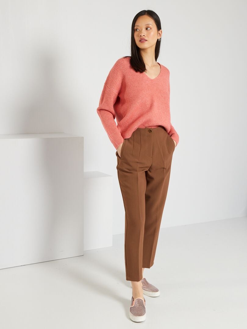 Strakke broek met hoge taille - BRUIN - Kiabi - 18.00€