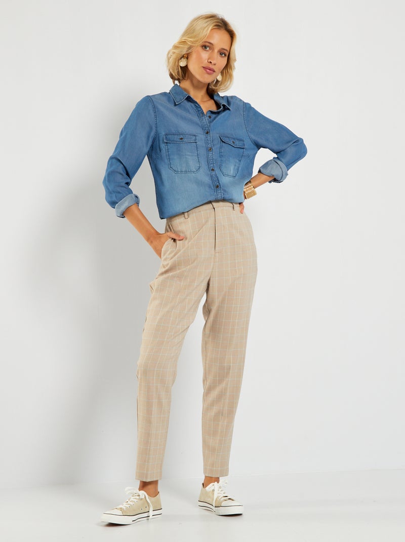 Strakke broek met Prince-de-Galles-motief - BEIGE - 15.00€ - Kiabi
