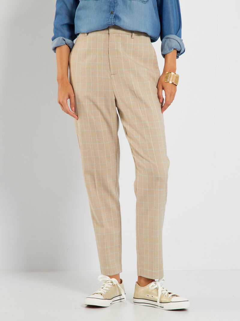 Strakke broek met Prince-de-Galles-motief - BEIGE - 15.00€ - Kiabi