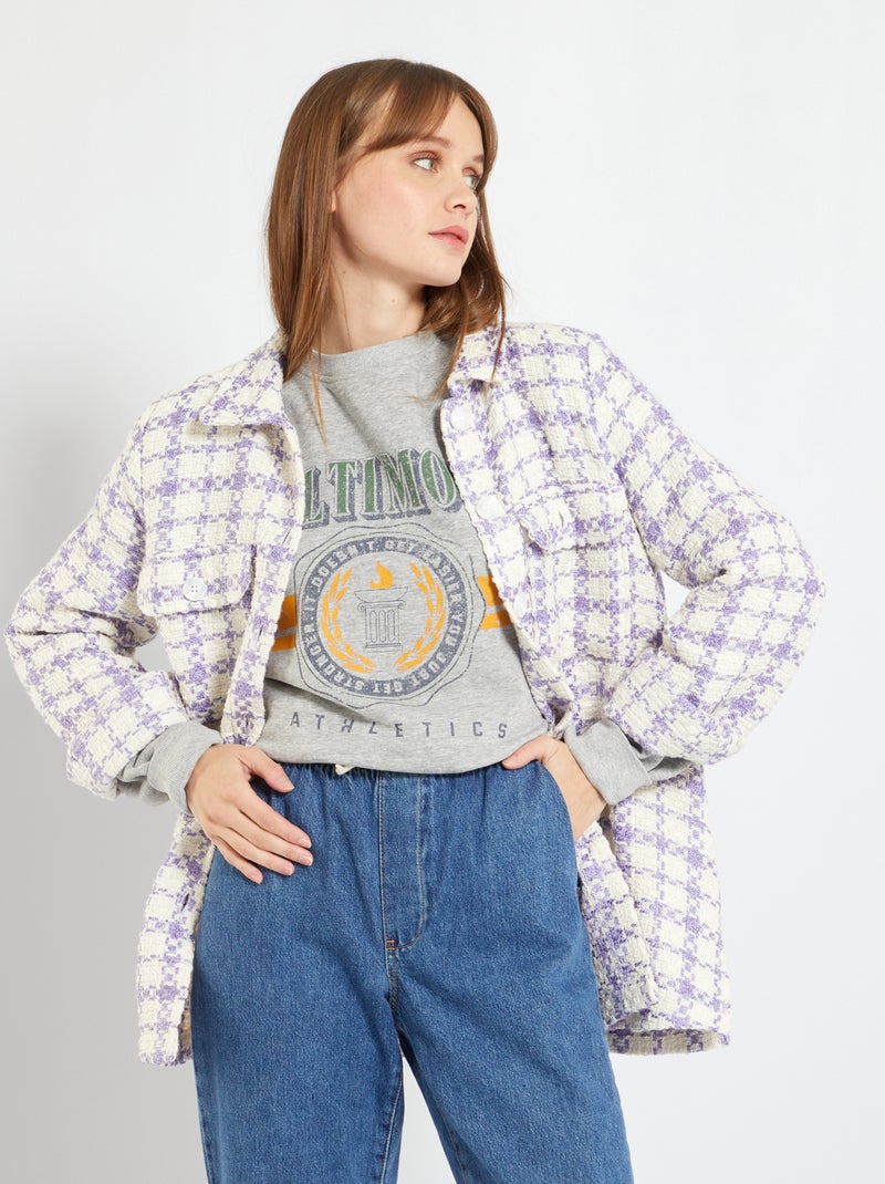 Surchemise en tweed avec boutons blancs - violet - 29.00€ - Kiabi