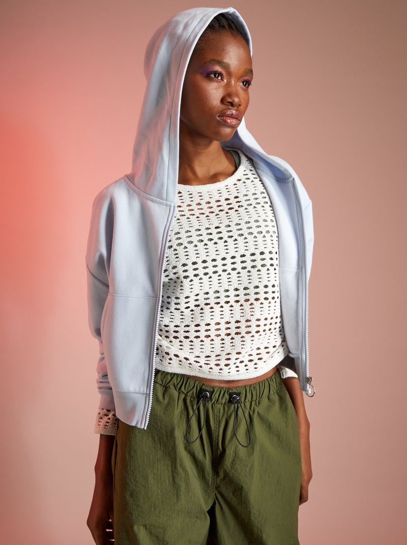 Sweat à capuche crop top - bleu gris - 12.00€ - Kiabi