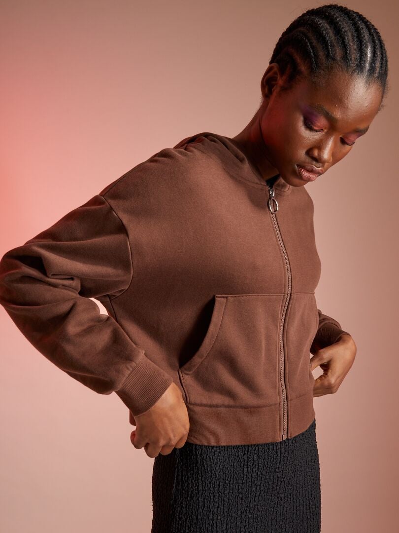 Sweat à capuche crop top - brun foncé - Kiabi - 12.00€