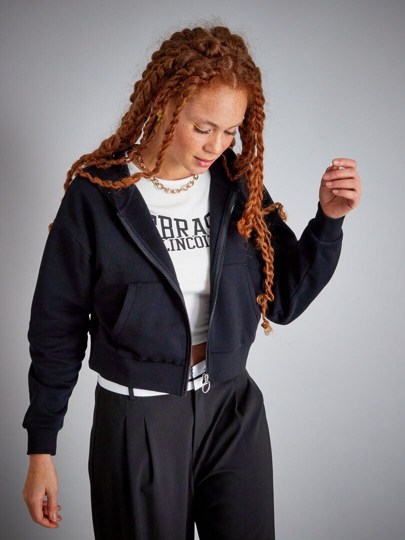 Sweat à capuche crop top - noir - Kiabi - 12.00€