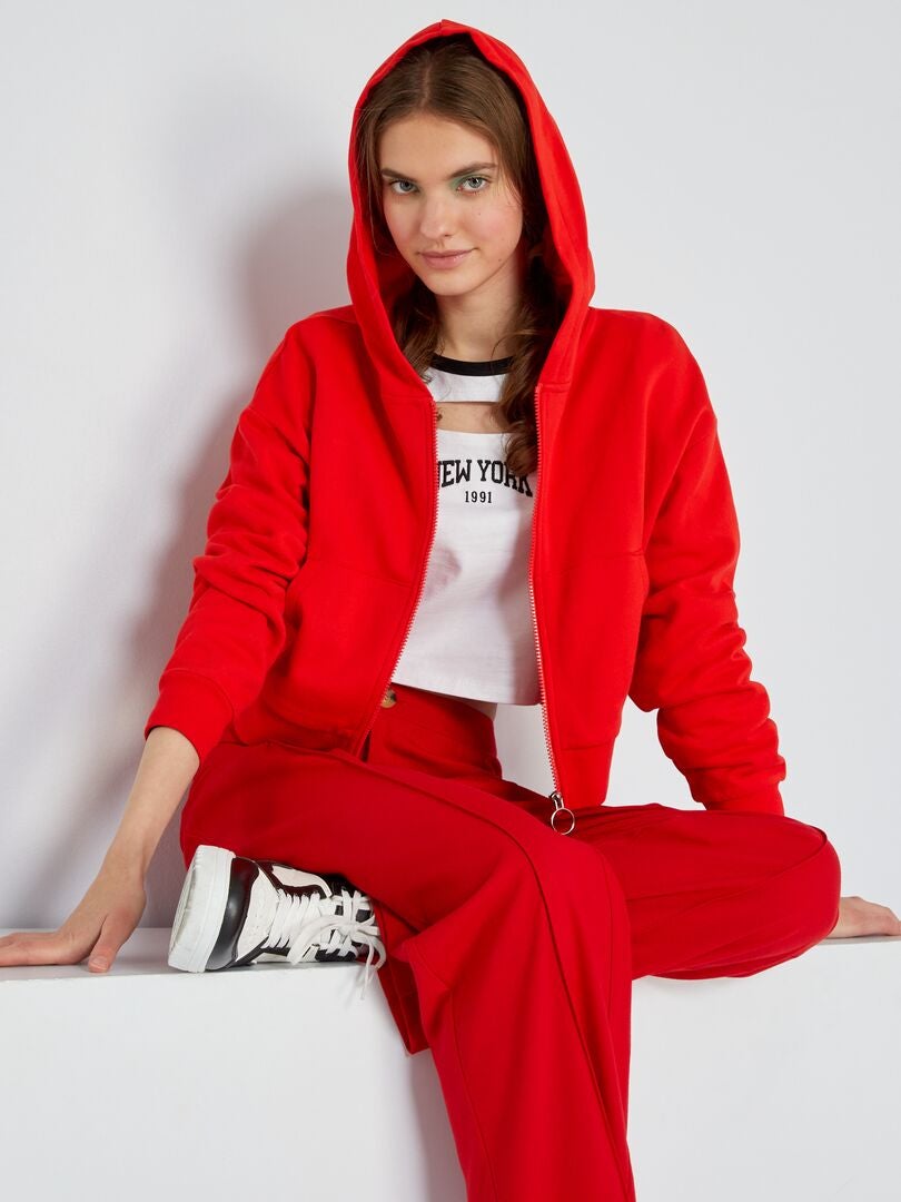 Sweat à capuche crop top - rouge - Kiabi - 12.00€