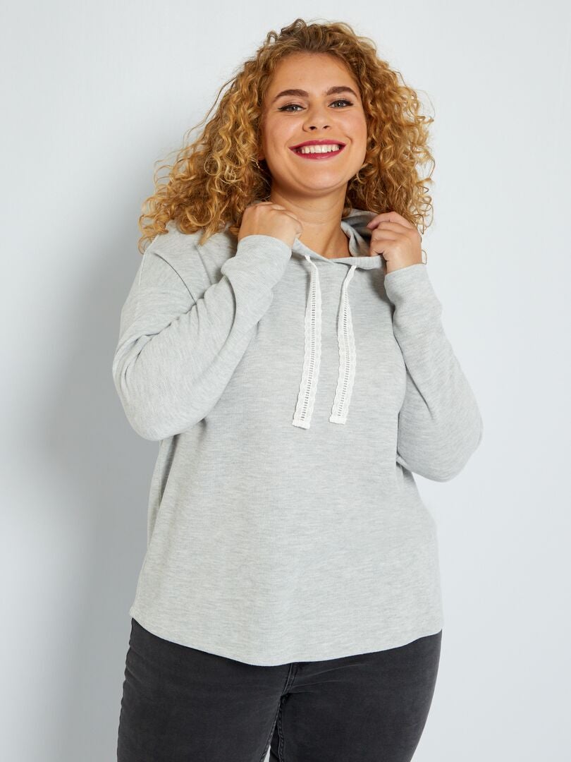 Sweat à capuche en maille - Gris - Kiabi - 18.00€