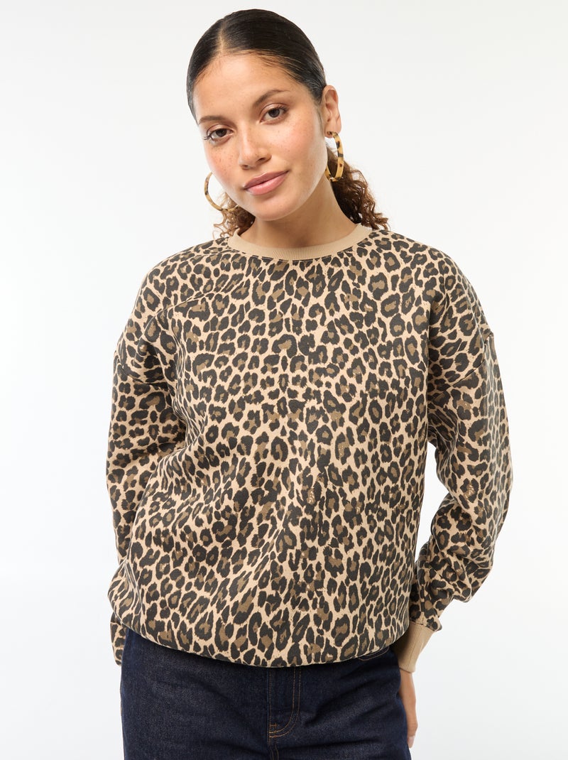 Sweat en molleton à message - Léopard - Femme - 10.00€ - Kiabi