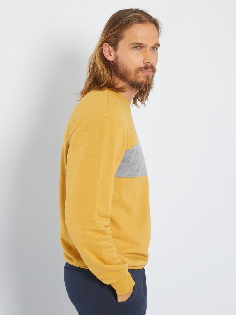 Sweat en molleton color-block - Jaune moutarde - Kiabi - 12.00€