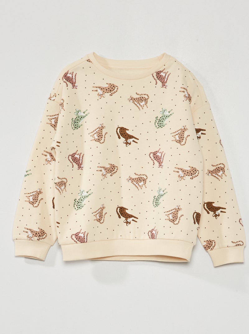 Sweat en molleton 'panthère' - Beige - Fille - 12.00€ - Kiabi