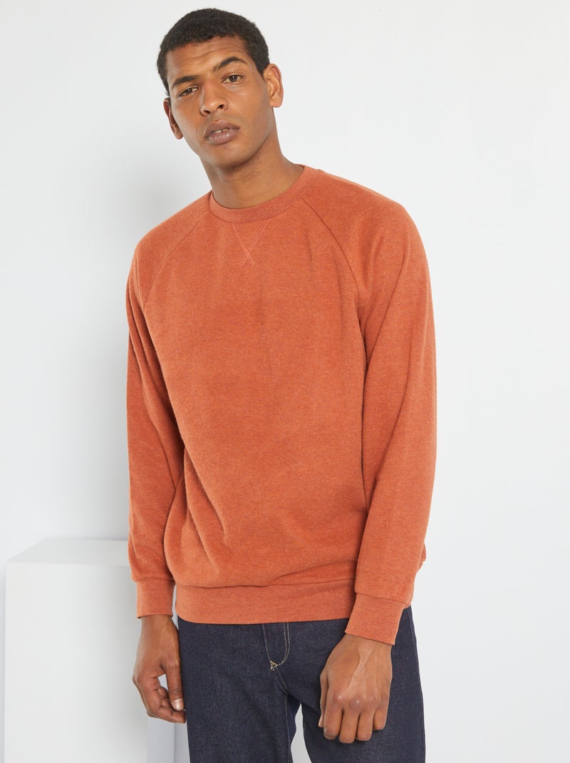 Sweat uni en maille douce - orange chiné - 15.00€ - Kiabi