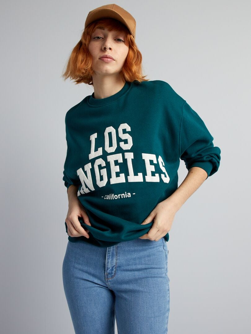 Sweater met fleece-effect en print - GROEN - Kiabi - 12.00€