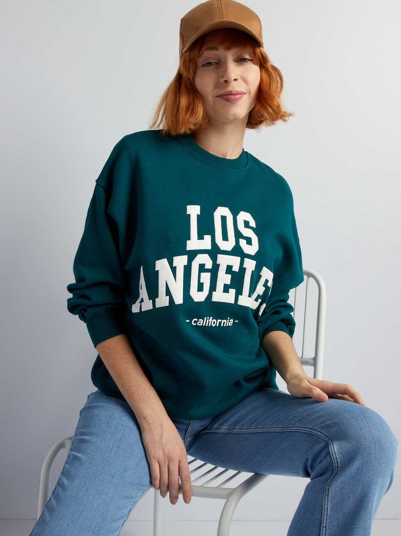 Sweater met fleece-effect en print - GROEN - Kiabi - 12.00€