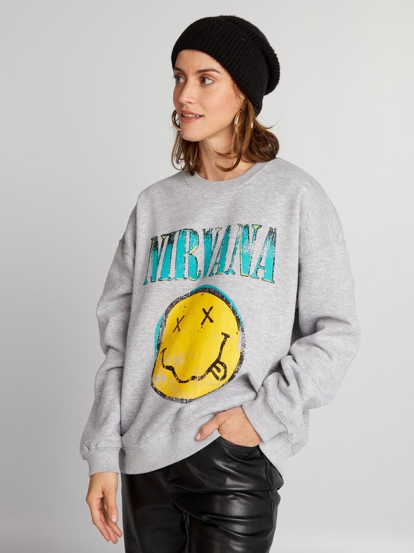 Sweater met print 'Nirvana' - GRIJS - Kiabi - 22.00€