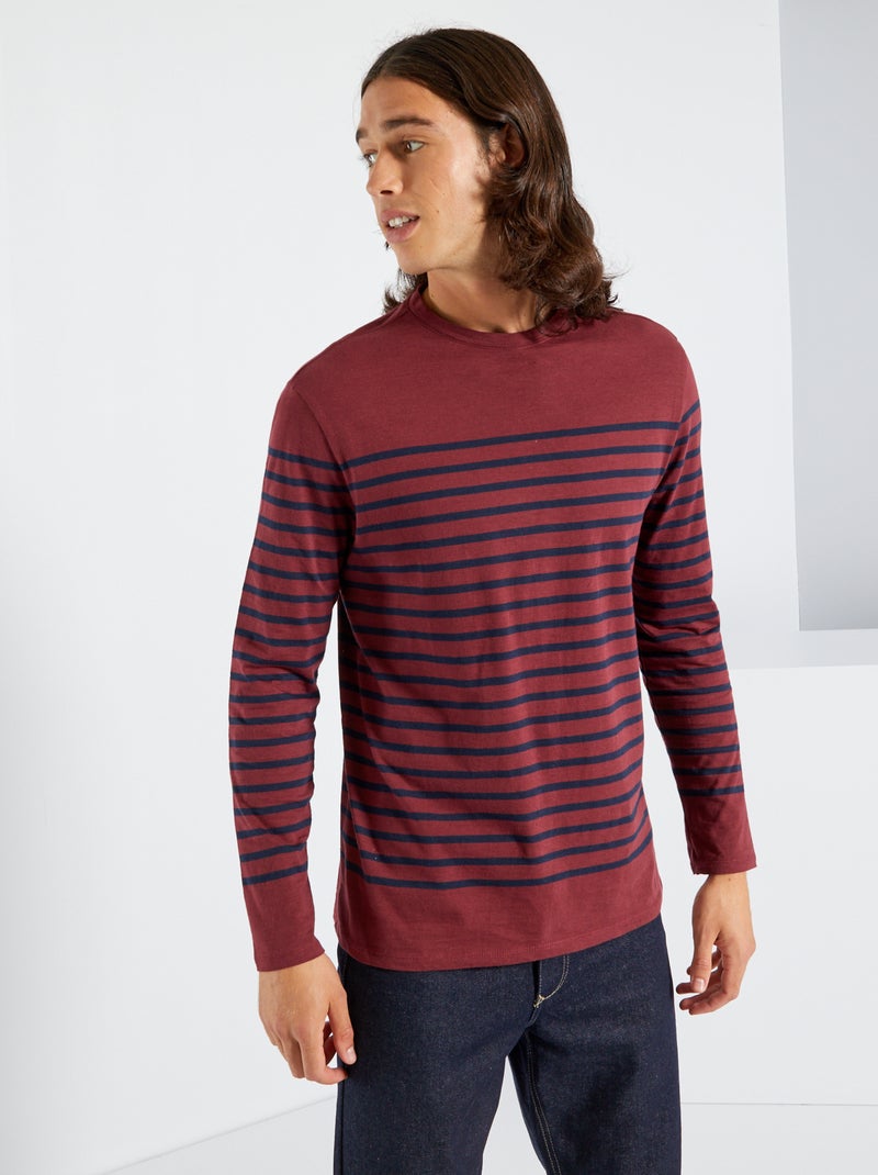 T-shirt à rayures manches longues - Bordeaux/marine - Kiabi - 12.00€