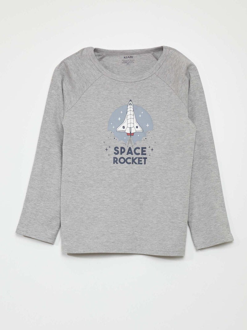 T Shirt Met Lange Mouw En Drukknoopjes So Easy Grijs Kiabi 14 00€