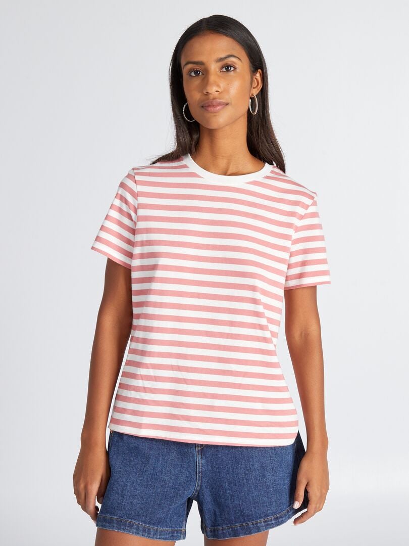 Tee-shirt imprimé rayé - Rose - Kiabi - 6.00€