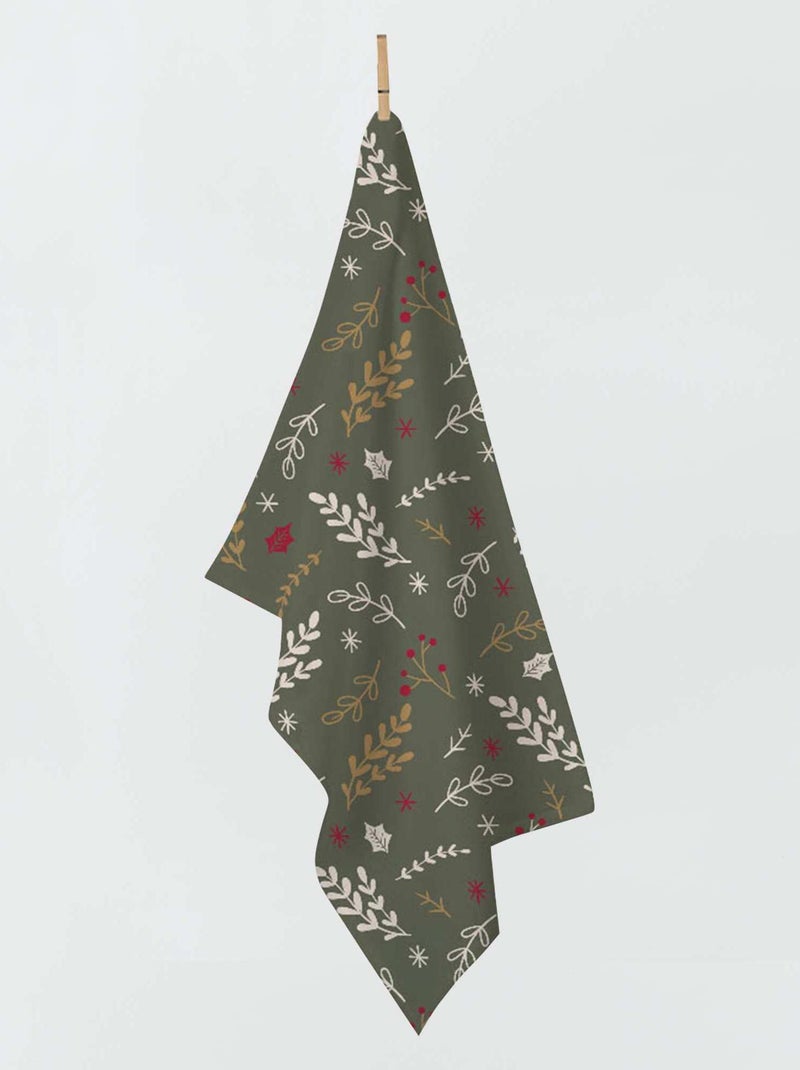 Theedoek met bladprint in kerstsfeer - GROEN - 4.00€ - Kiabi
