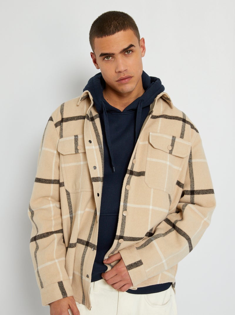 Vilten overhemd met ruitjes - beige geruit - 25.00€ - Kiabi