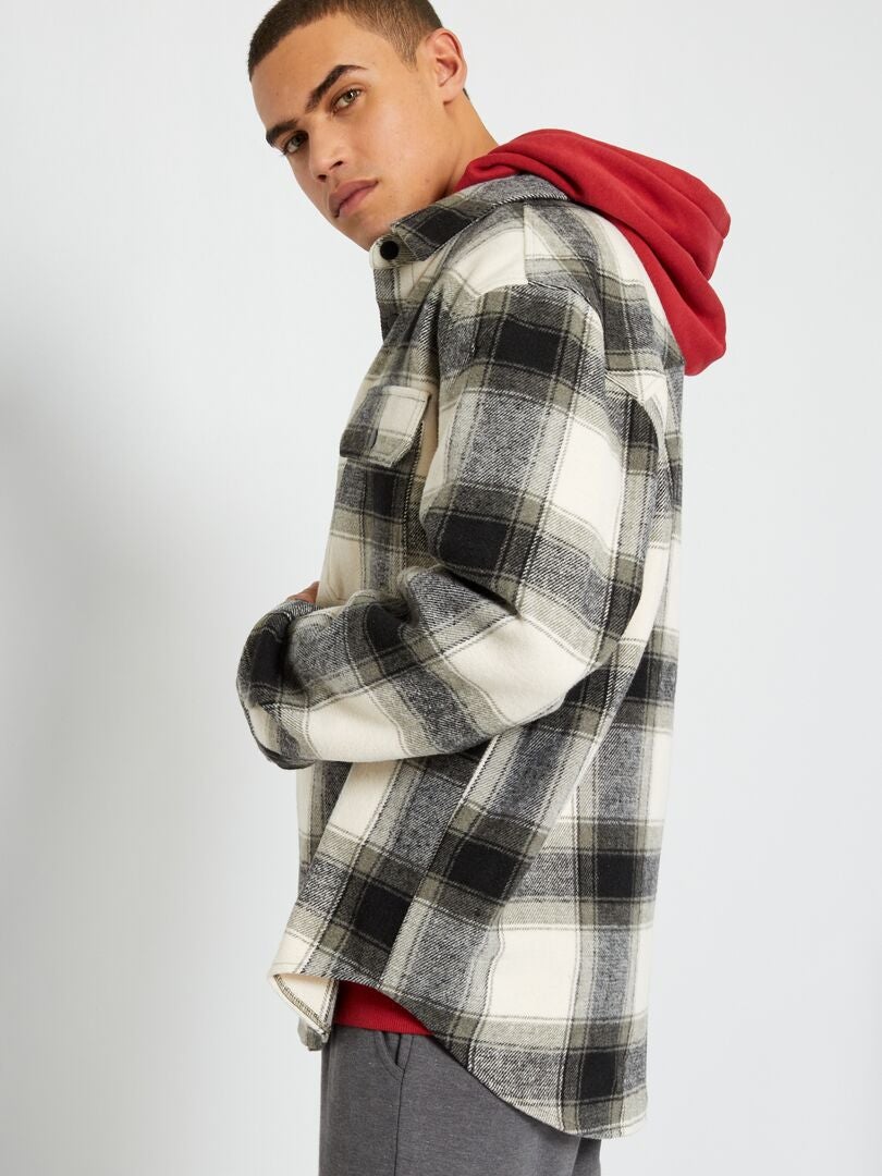 Vilten overhemd met ruitjes - khaki geruit - Kiabi - 25.00€