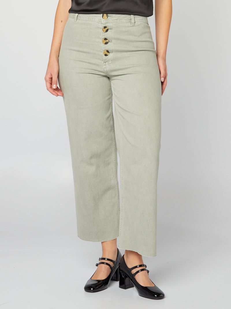 Wijde jeans / Wide leg model met knoopsluiting - GROEN - Dame - 18.00 ...